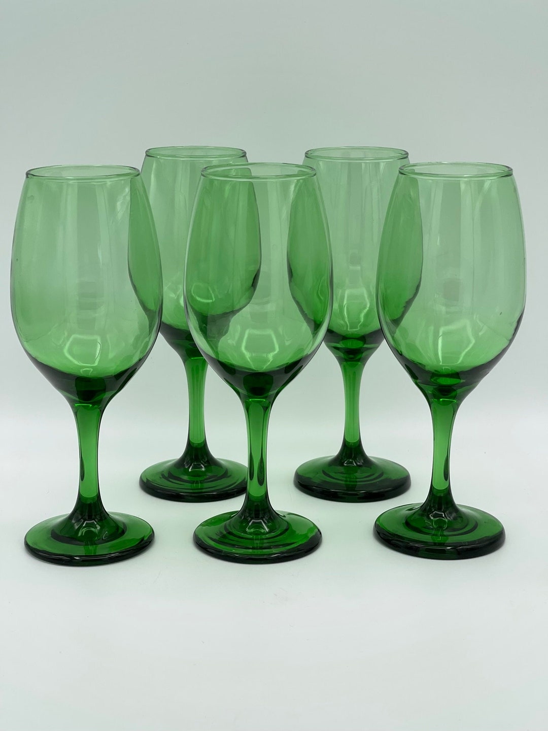 Vintage Set of 5 Green Wine Glasses, Green Glassware, Emerald Green ...