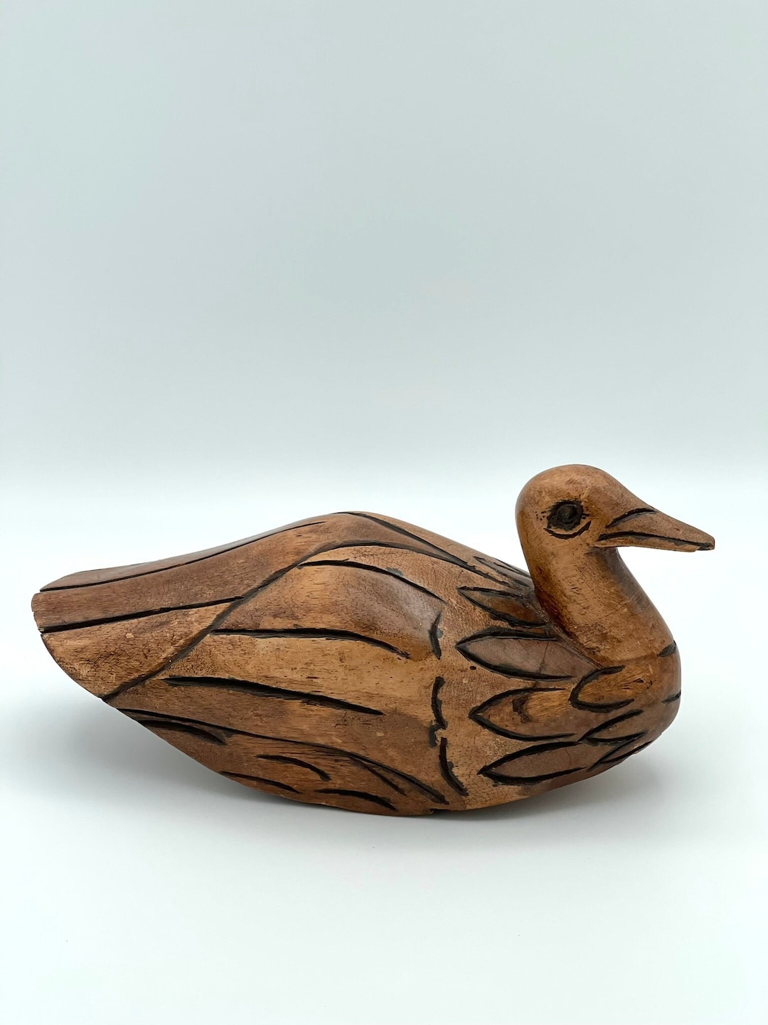Vintage Primitive Carved Wooden Duck Decoy, Handmade 10