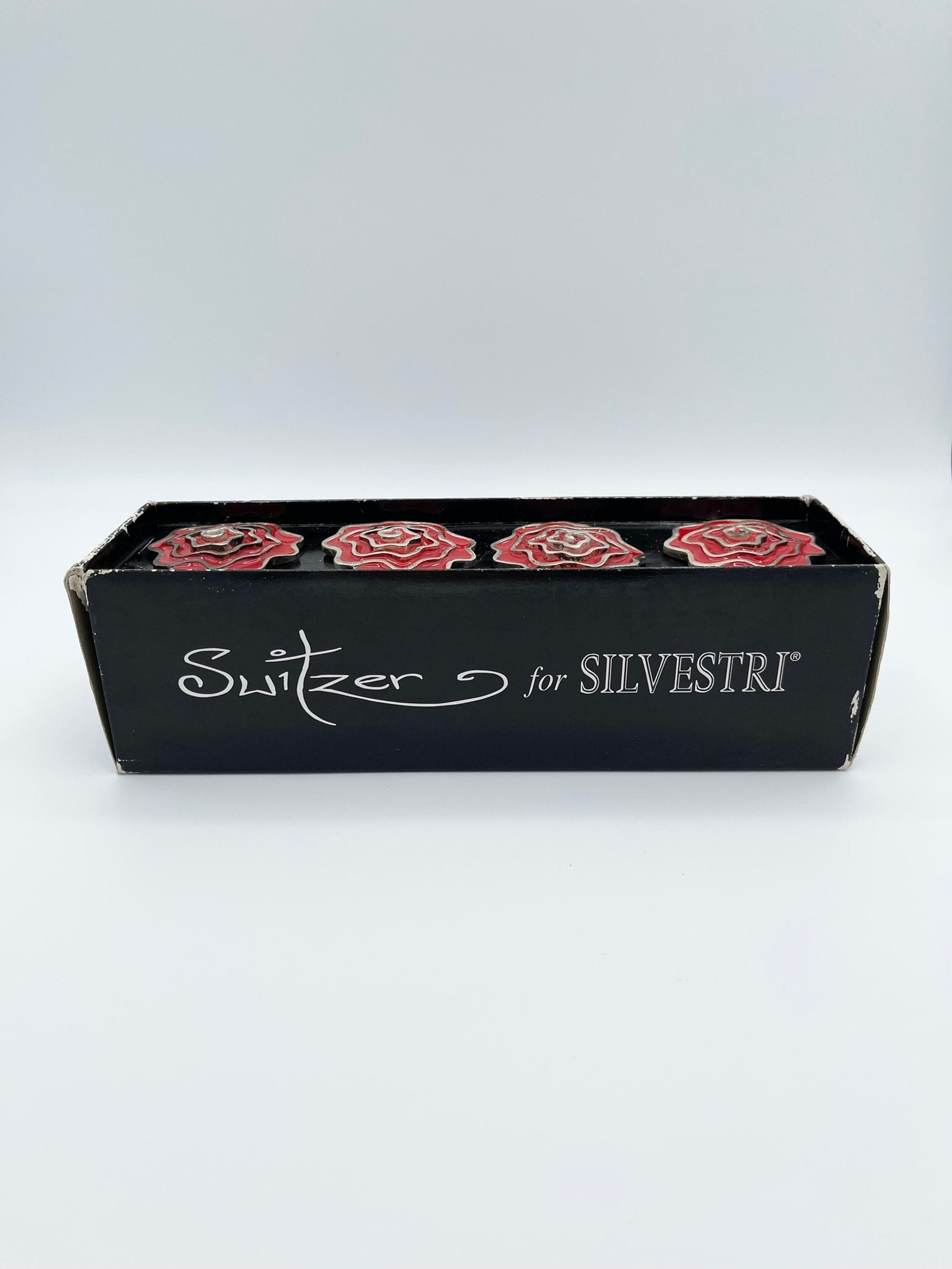 4 Silvestri Mark Switzer Metal & Enamel Napkin Rings, Red Silver Napkin ...