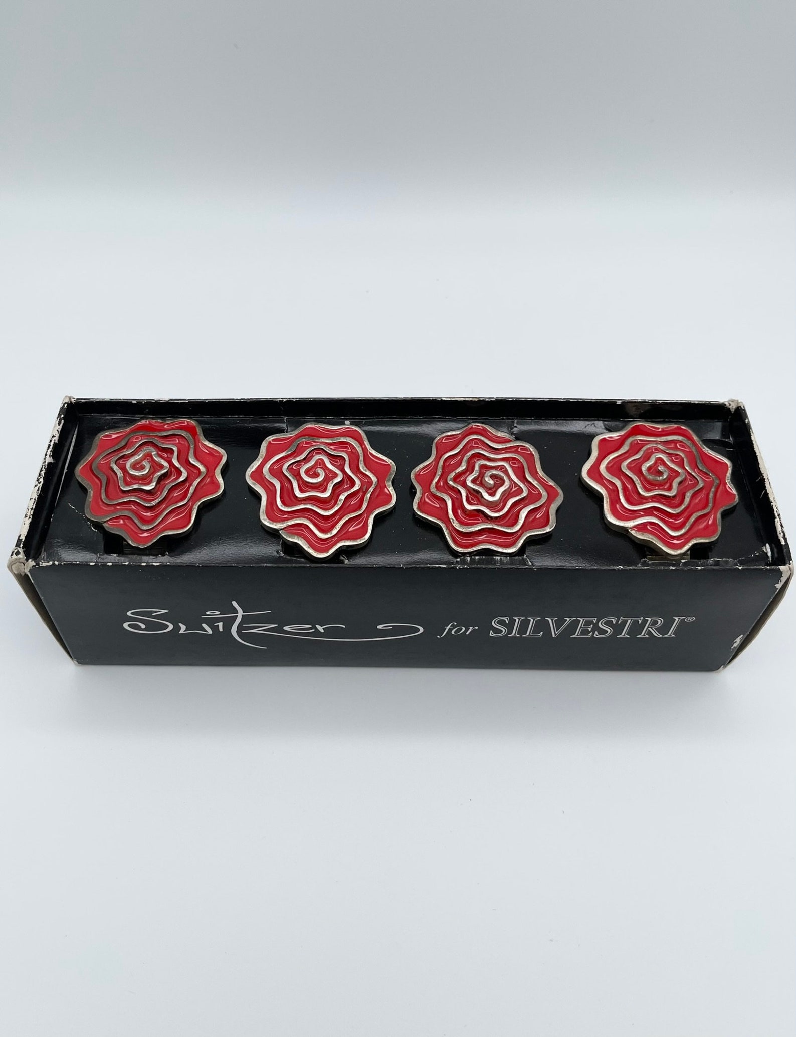 4 Silvestri Mark Switzer Metal & Enamel Napkin Rings, Red Silver Napkin ...