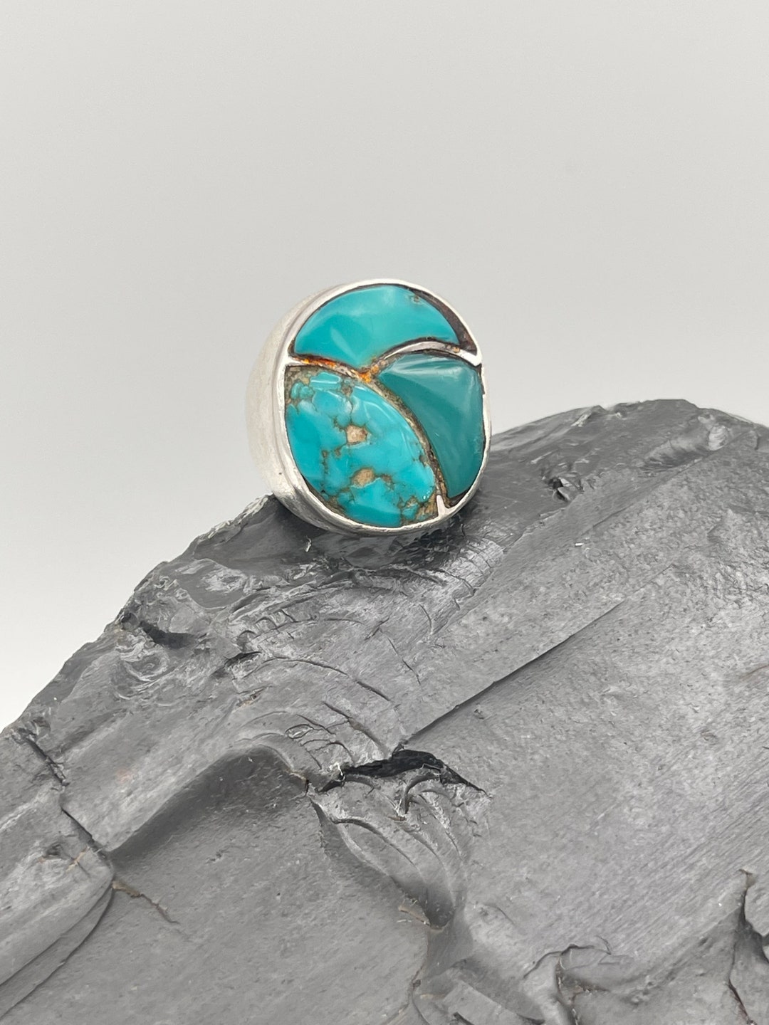 Beautiful Vintage Turquoise and Silver Signet Ring, Crafted in Native ...