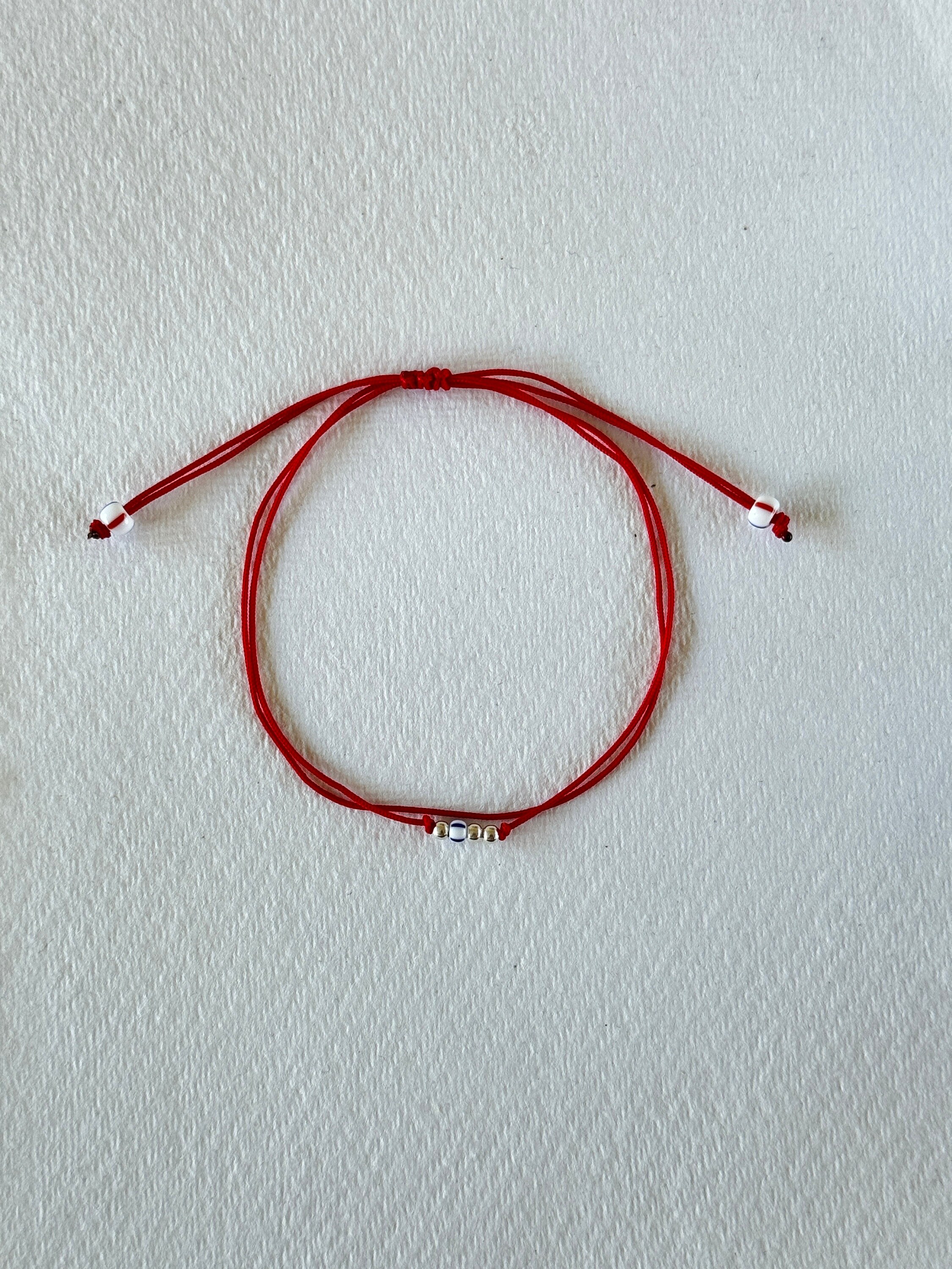Double Layered Red String Bracelet With Sterling Silver Beads, Blue ...