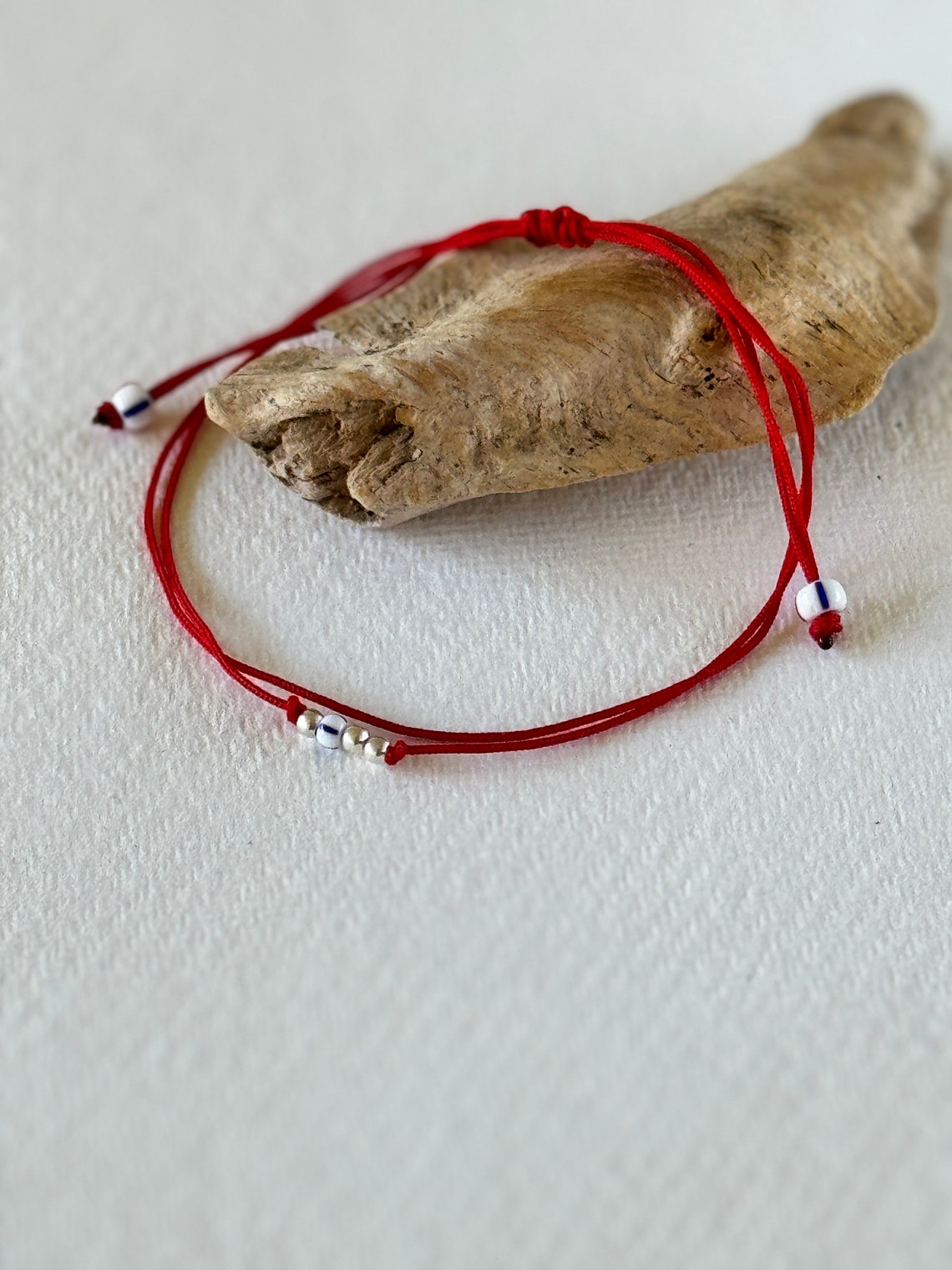 Double Layered Red String Bracelet With Sterling Silver Beads, Blue ...