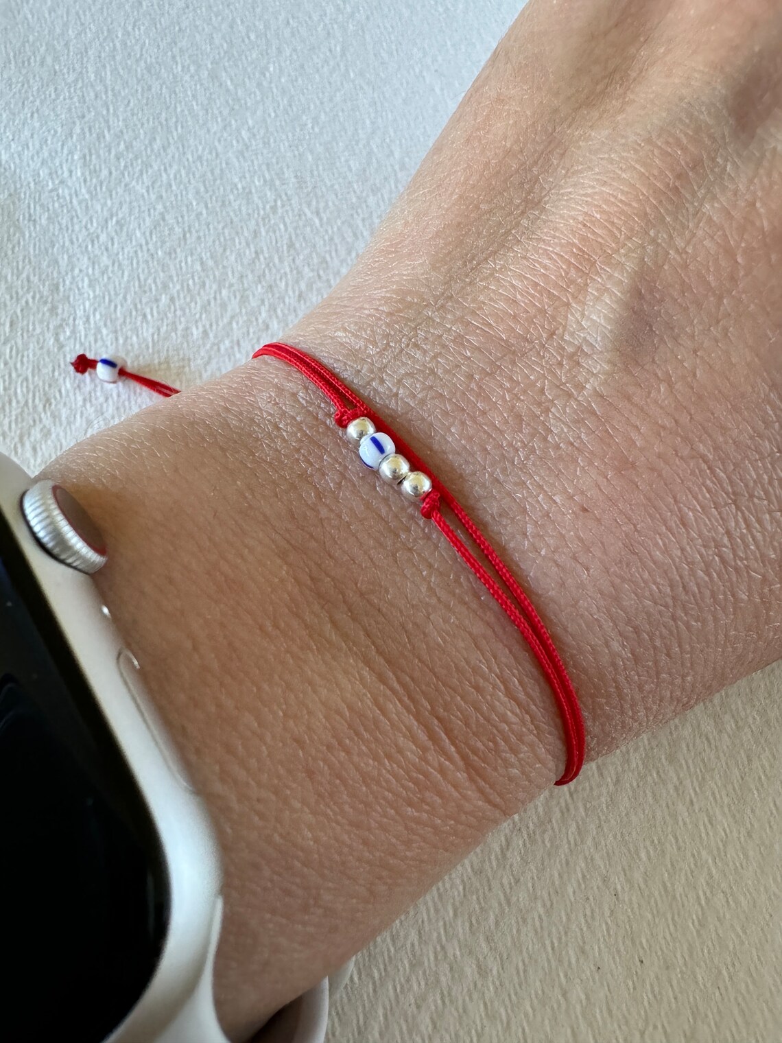 Double Layered Red String Bracelet With Sterling Silver Beads, Blue ...