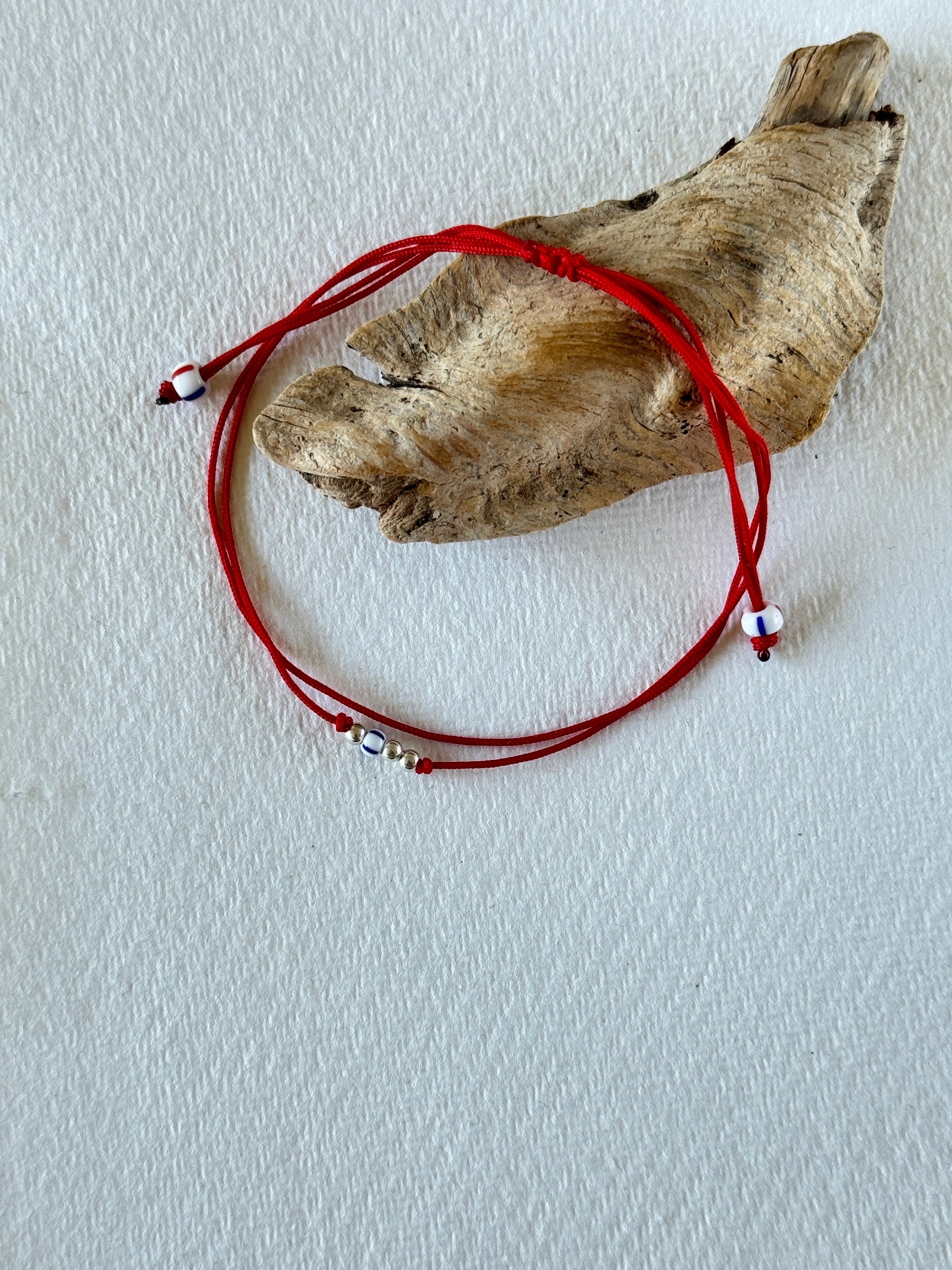 Double Layered Red String Bracelet With Sterling Silver Beads, Blue ...