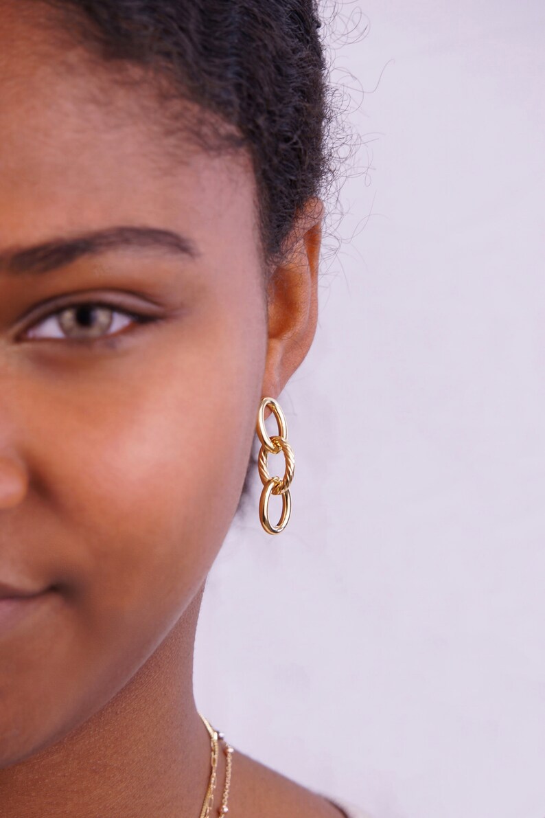 14k Solid Gold Big Chain Link Drop Earrings Gold Earrings for Women - Etsy
