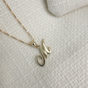 14k or 10k Solid Gold Cursive Initial Necklace, Cursive Initial Pendant ...