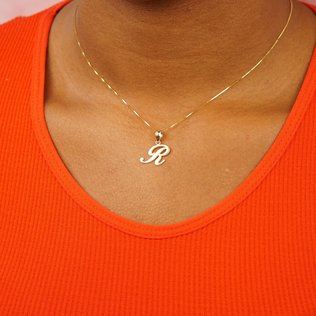 14k Solid Gold Cursive Initial Necklace Cursive Initial Pendant ...