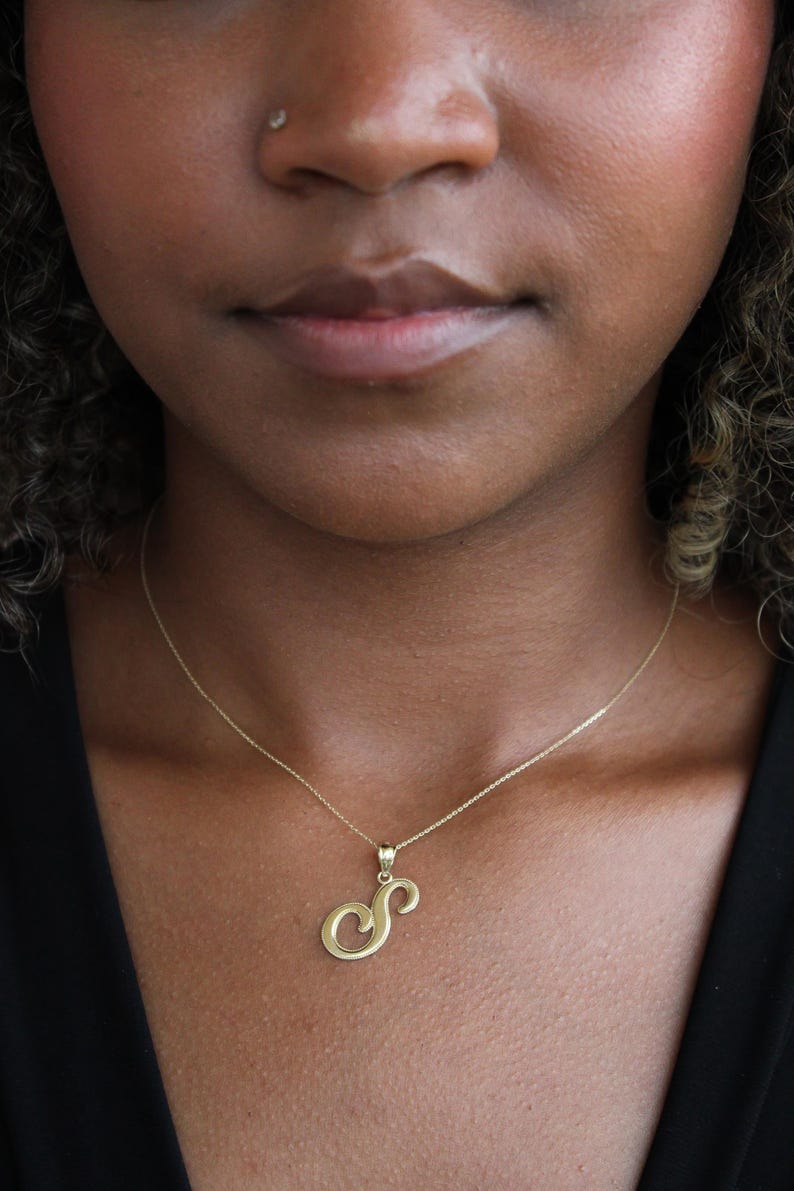 10k Solid Gold Big Cursive Initial Necklace, Large Cursive Initial ...