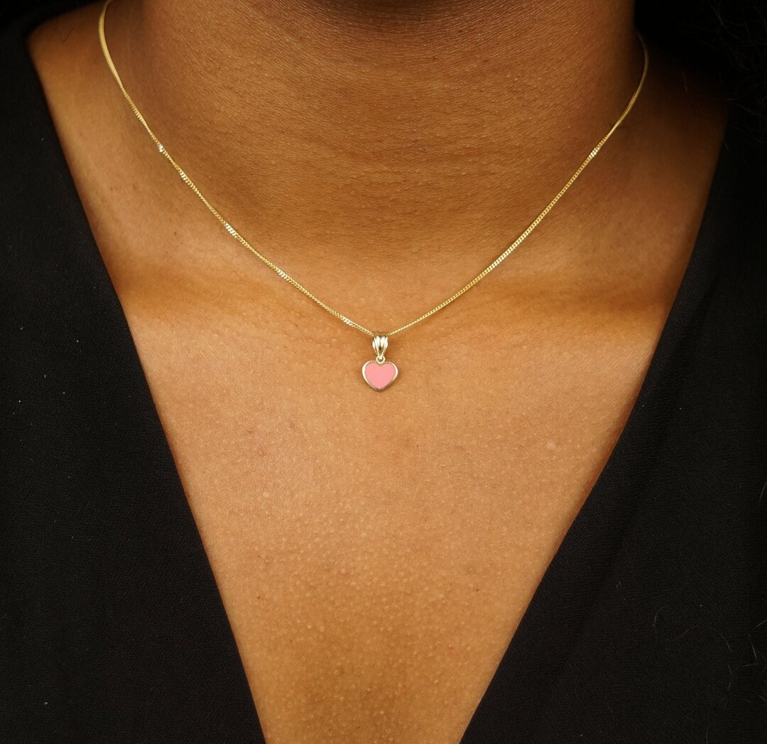 14k Solid Gold Pink Heart Pendant Necklace: Romantic Jewelry Gift - Etsy