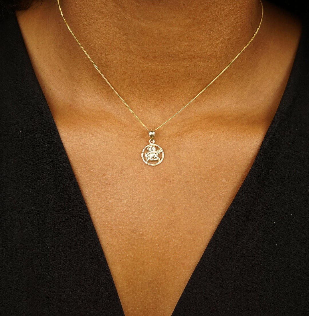 14k Solid Gold - Angel in A Circle Pendant - Vintage Angel Pendant ...