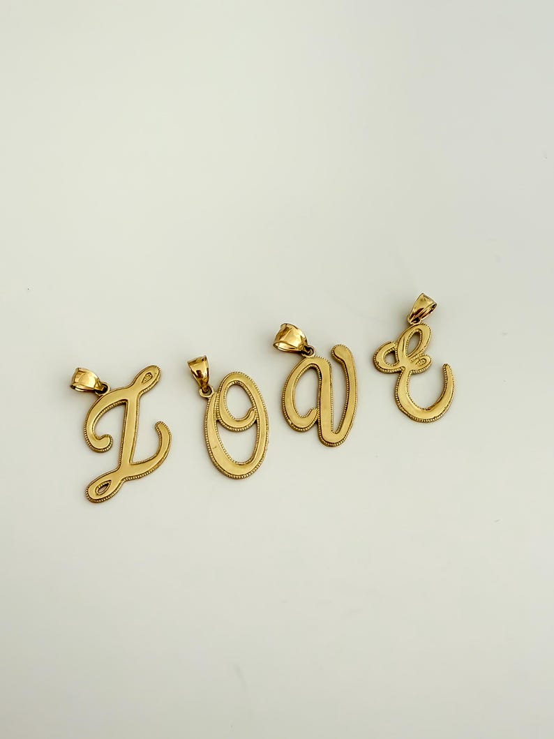 10k Solid Gold Big Cursive Initial Necklace, Large Cursive Initial ...