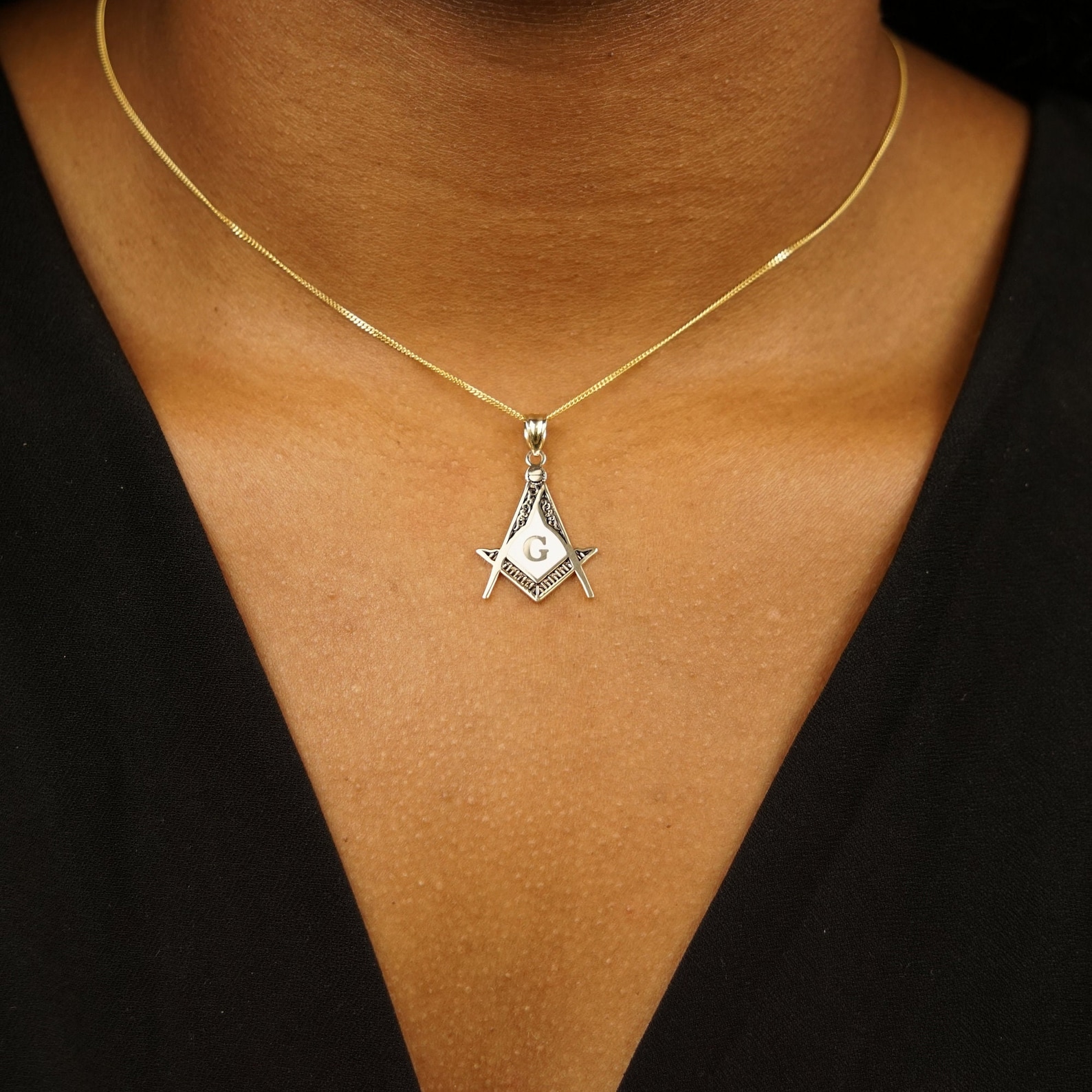 14k Solid Gold - Freemason Symbol Pendant - the Square and Compasses ...