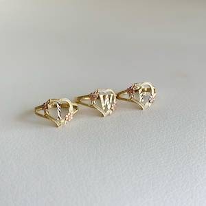 14k Solid Gold Cursive Initial Ring: Personalized Letter Ring - Heart ...