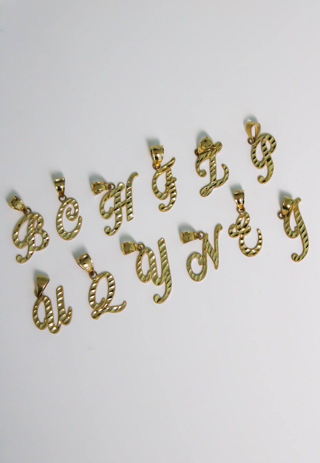 10k Solid Gold Cursive Initial Necklace, Diamond Cut Cursive Initial ...