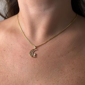 14k Solid Gold Tri-color Moon & Star CZ Pendant Necklace - Etsy