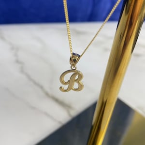 14k or 10k Solid Gold Cursive Initial Necklace, Cursive Initial Pendant ...