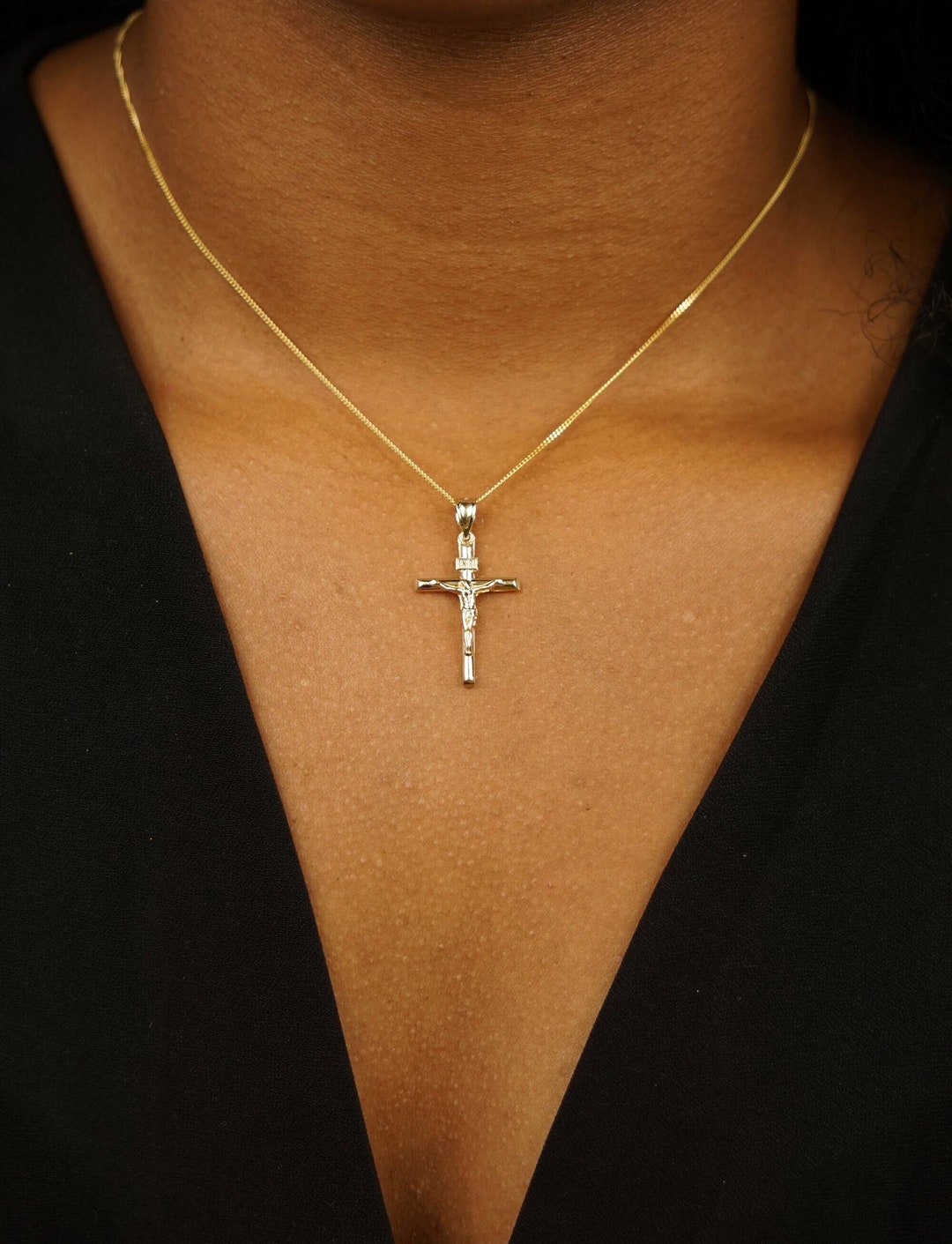 14k Solid Gold Crucifix Cross Pendant Crucifixion of Jesus Necklace ...