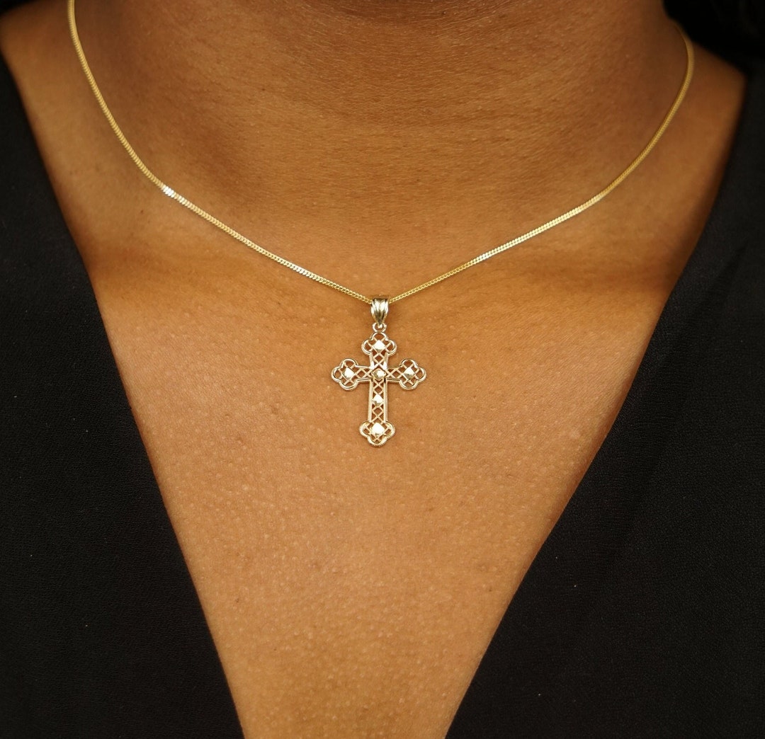 14k Solid Gold - Botonee Cross Pendant, Opened Cross With High-polished ...