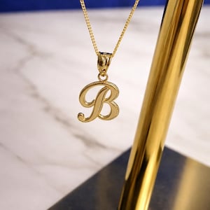 14k or 10k Solid Gold Cursive Initial Charm, Cursive Initial Pendant ...
