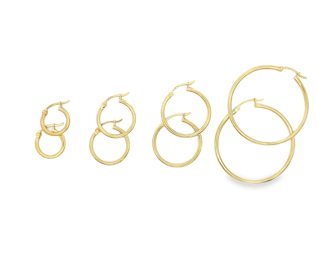 14k Solid Gold - Plain Hoops - Simple Classic and Timeless Hoops - 3 ...
