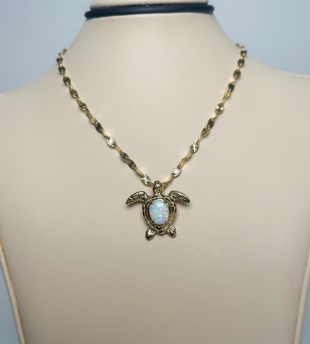14k Solid Gold Sea Turtle Pendant: October Birthstone Opal Necklace - Etsy