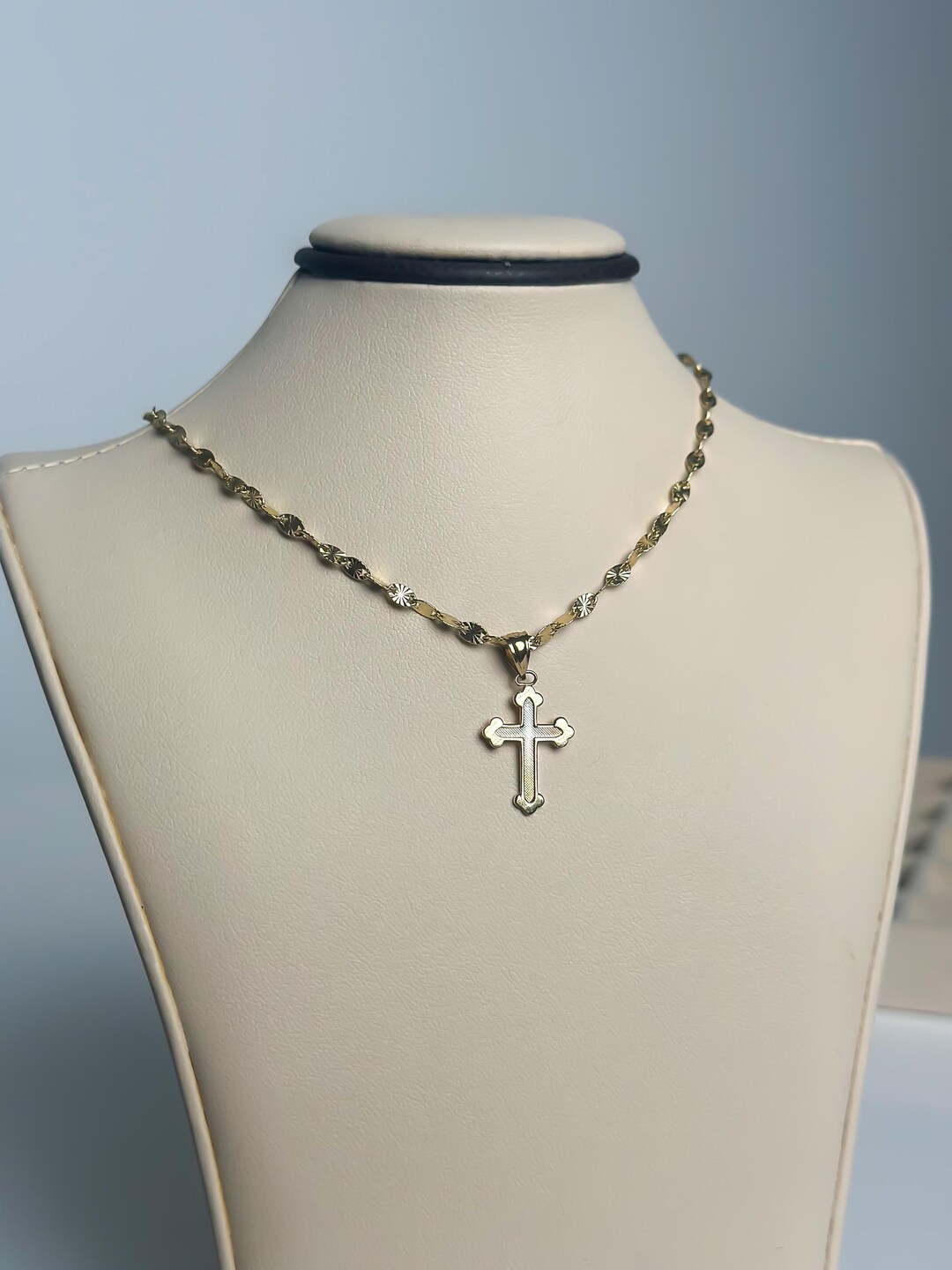 14k Solid Gold Botonee Cross Pendant - Trefoil Religious Necklace - Etsy