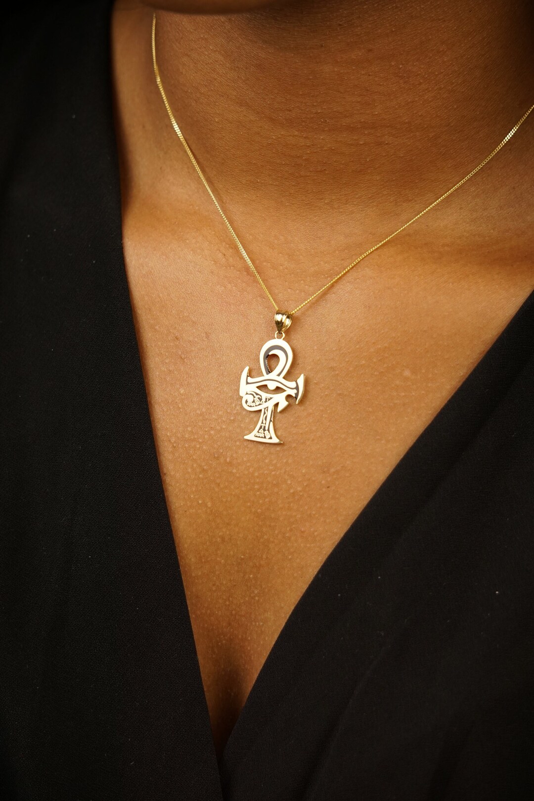 14k Solid Gold - the Ankh With Ra Eye, Egyptian Cross Pendant ...