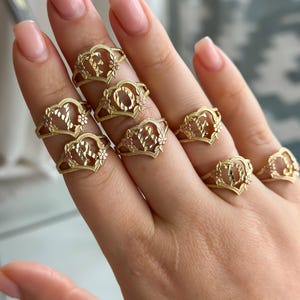 14k Solid Gold Cursive Initial Ring: Personalized Letter Ring - Heart ...