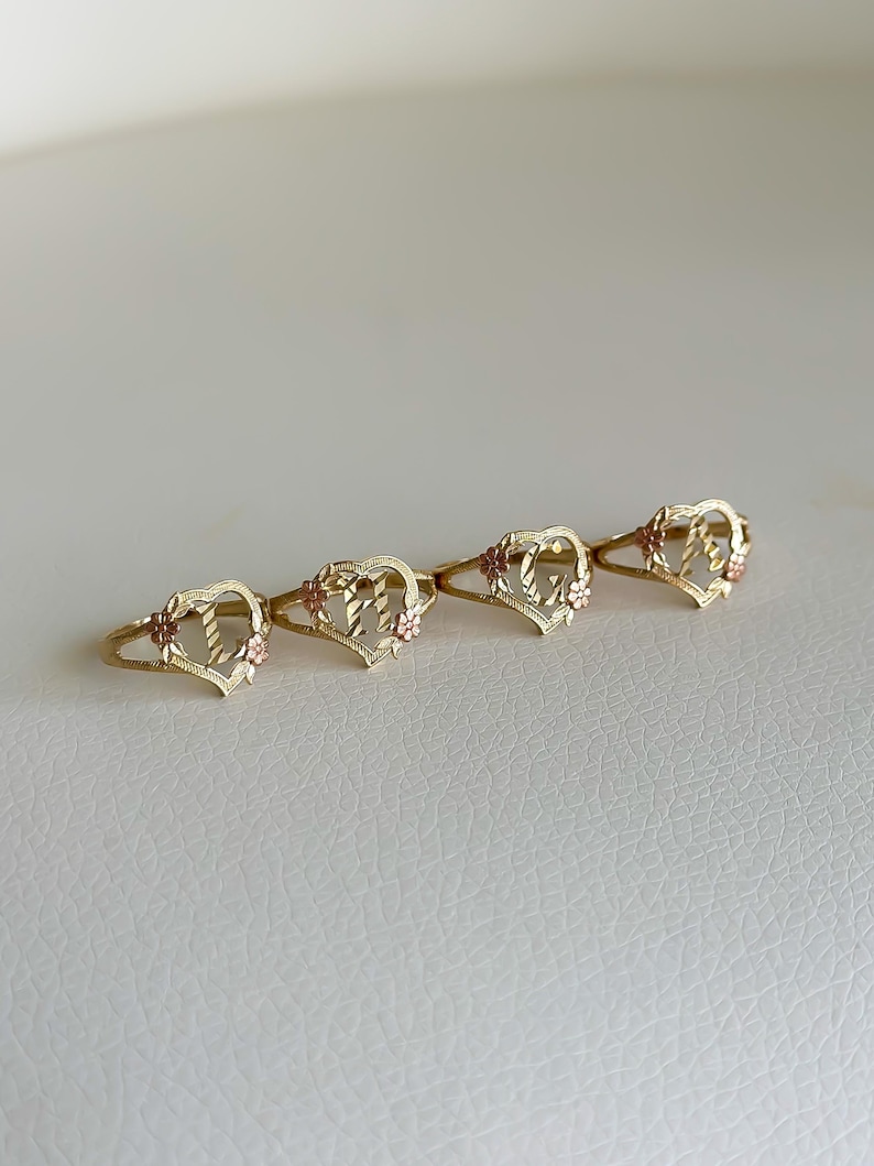 14k Solid Gold Cursive Initial Ring: Personalized Letter Ring - Heart ...