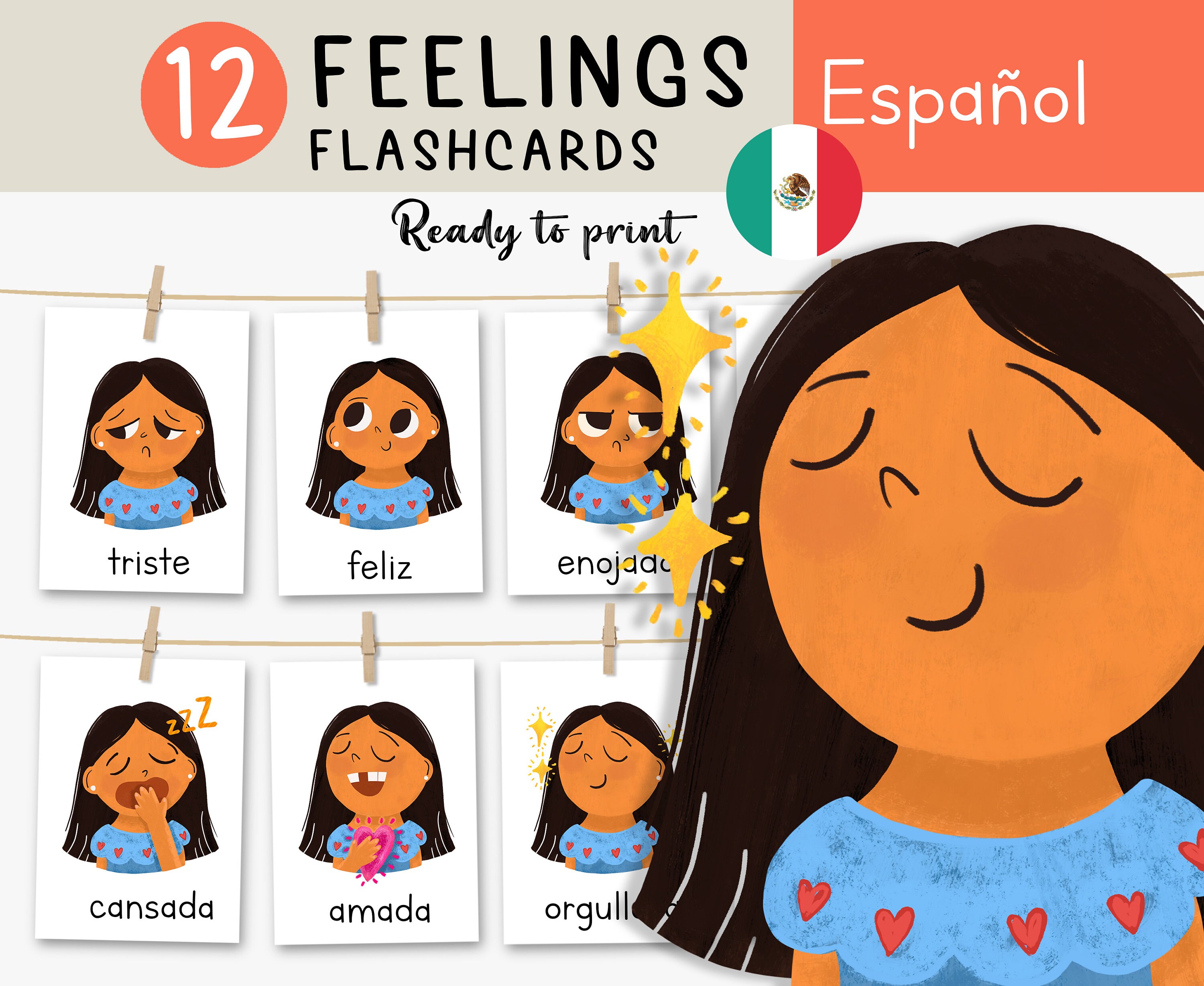 Feelings Flashcards Spanish , Educational Materials, Homeschool ...