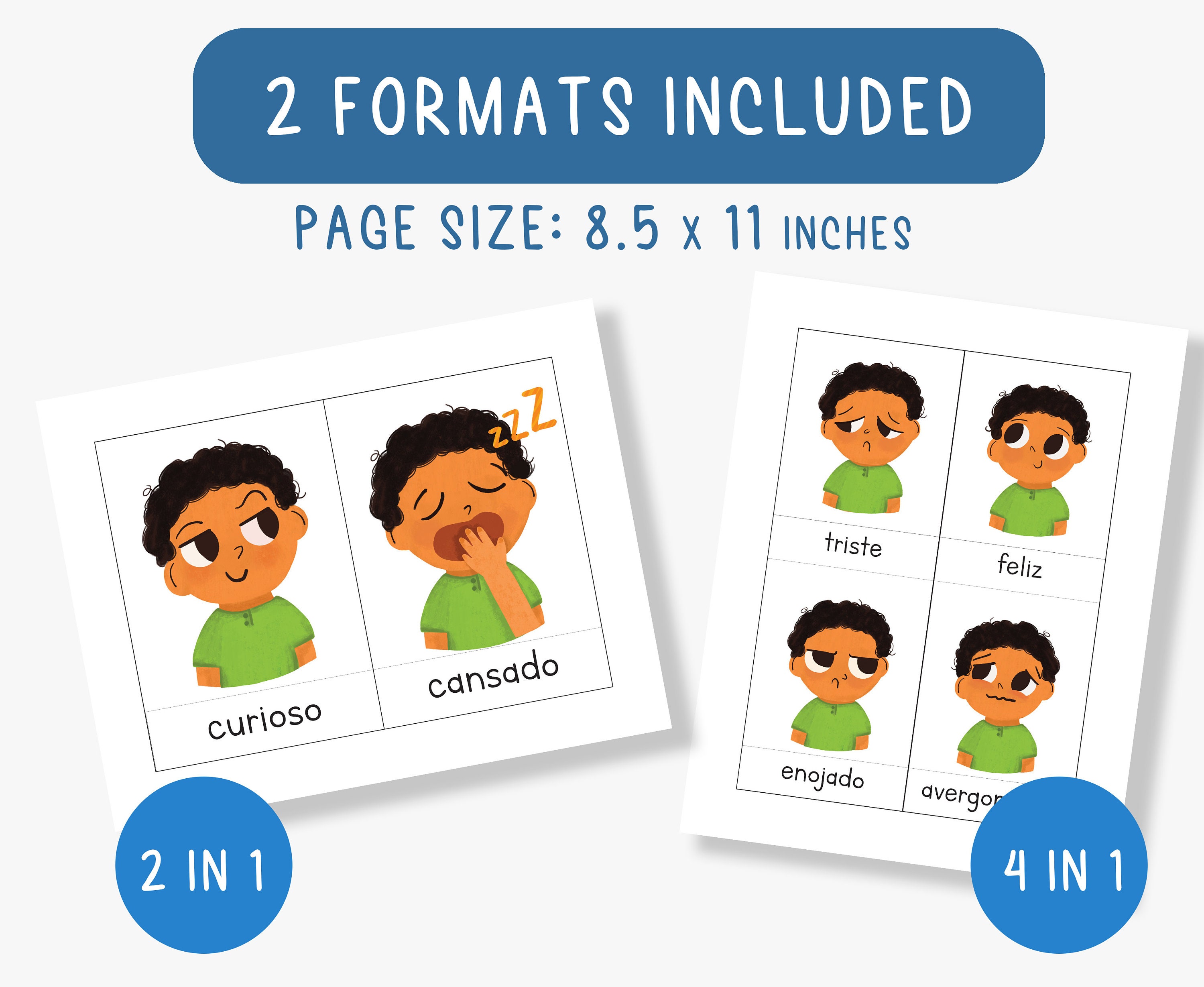 Feelings Flashcards Spanish , Educational Materials, Homeschool ...