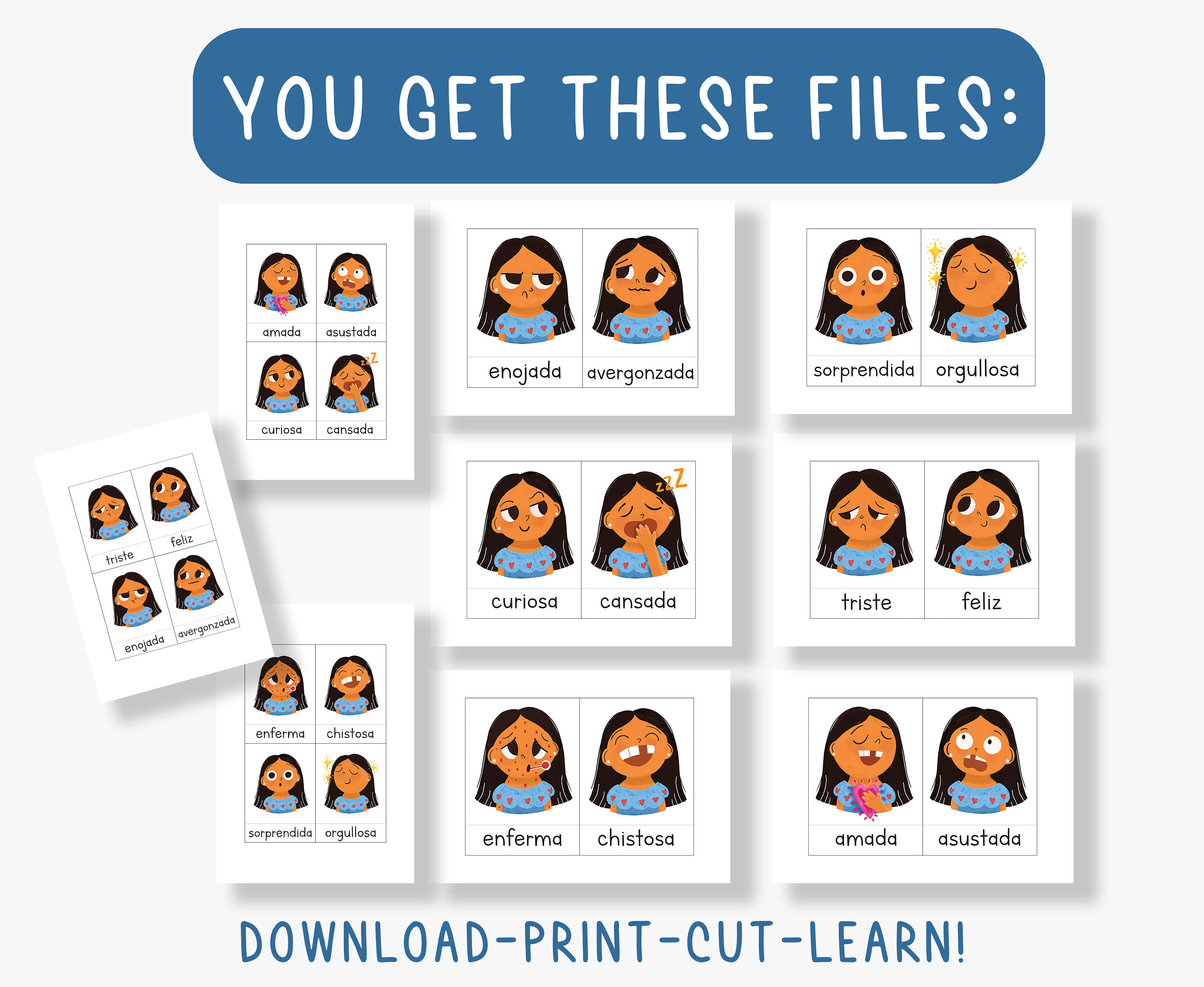 Feelings Flashcards Spanish , Educational Materials, Homeschool ...