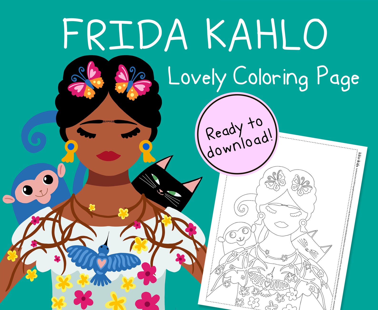 Frida Coloring Pages for Kids, Homeschool Printables, Paper Doll ...