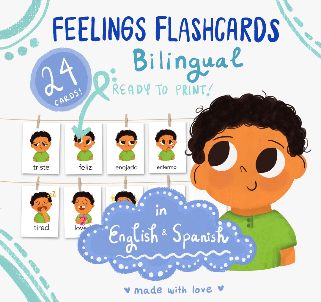 Bilingual Feelings Flashcards Emotions Chart Montessori - Etsy