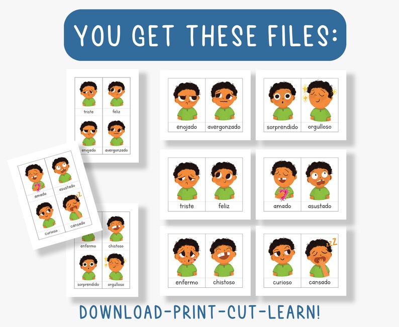 Feelings Flashcards Spanish , Educational Materials, Homeschool ...
