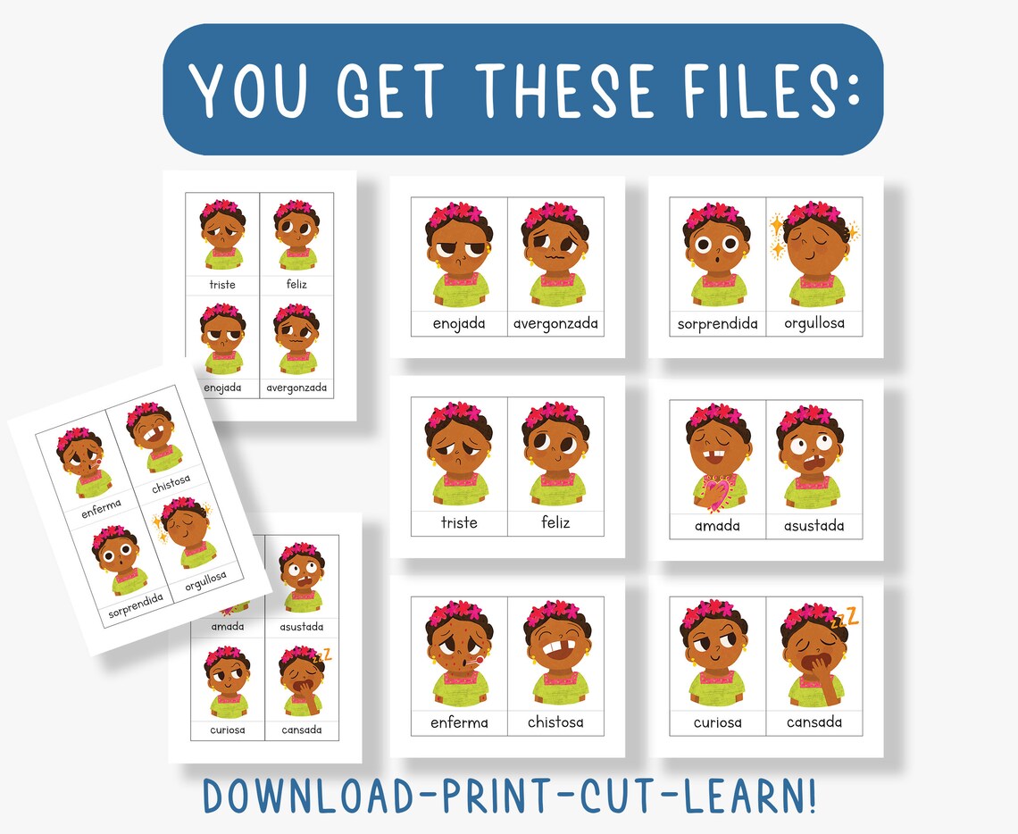 Bilingual Feelings Flashcards Frida Kahlo Homeschool - Etsy