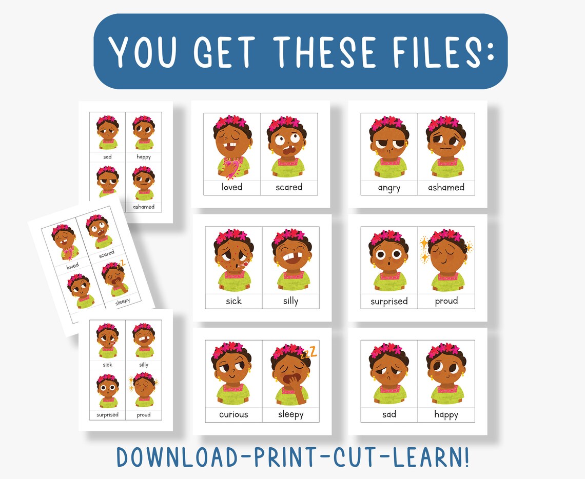 Bilingual Feelings Flashcards Frida Kahlo Homeschool - Etsy