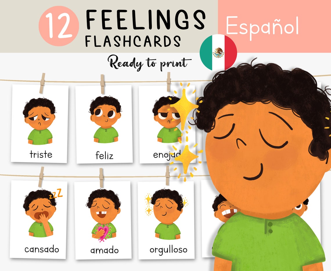 Feelings Flashcards Spanish , Educational Materials, Homeschool ...