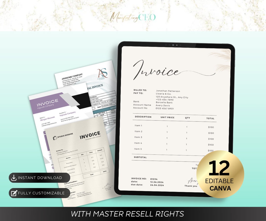 12 Bundle Aesthetic Minimalist Business Invoice TEMPLATE, Small ...