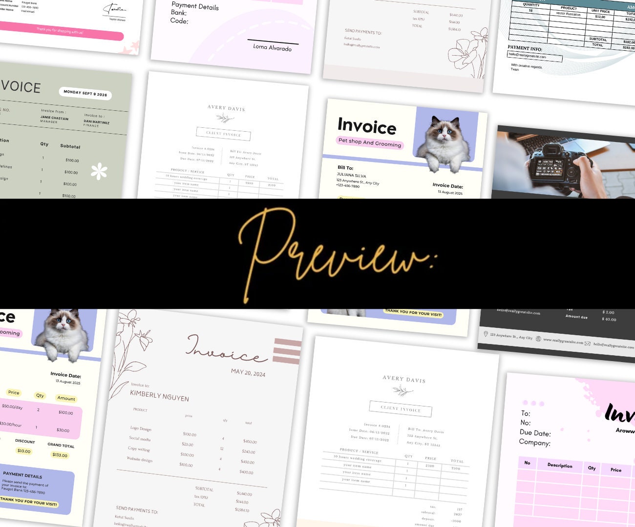 12 Bundle Aesthetic Minimalist Business Invoice TEMPLATE, Small ...