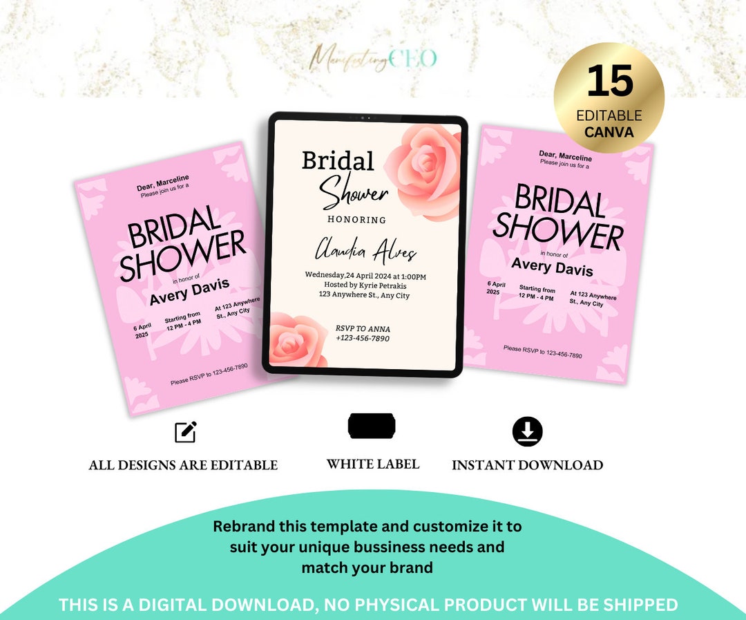 15 Bridal Shower Card Template, Bridal Shower Card, Elegant Wedding ...