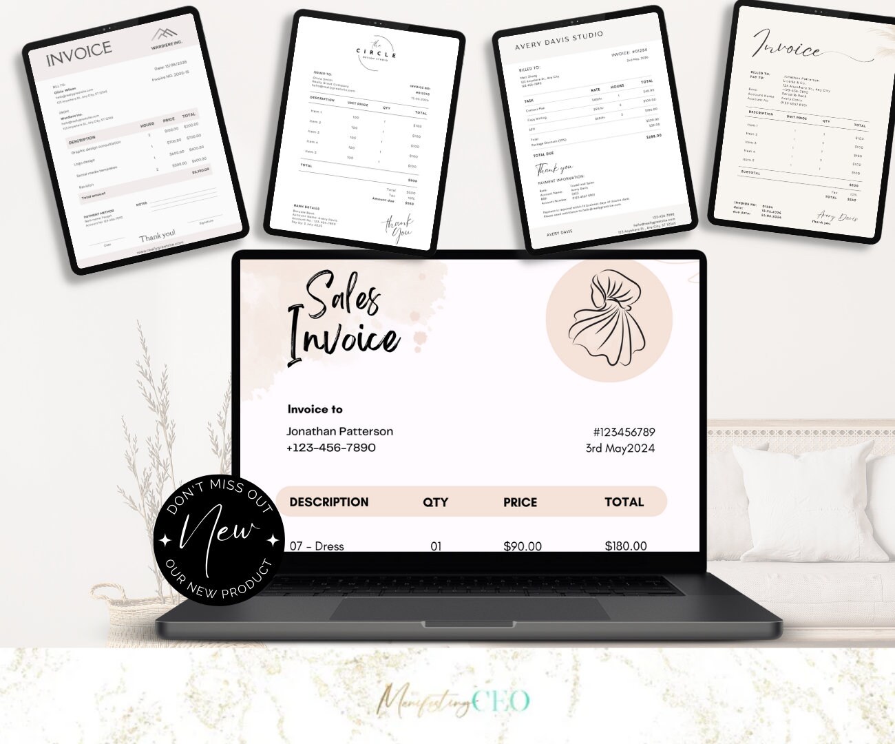 12 Bundle Aesthetic Minimalist Business Invoice TEMPLATE, Small ...