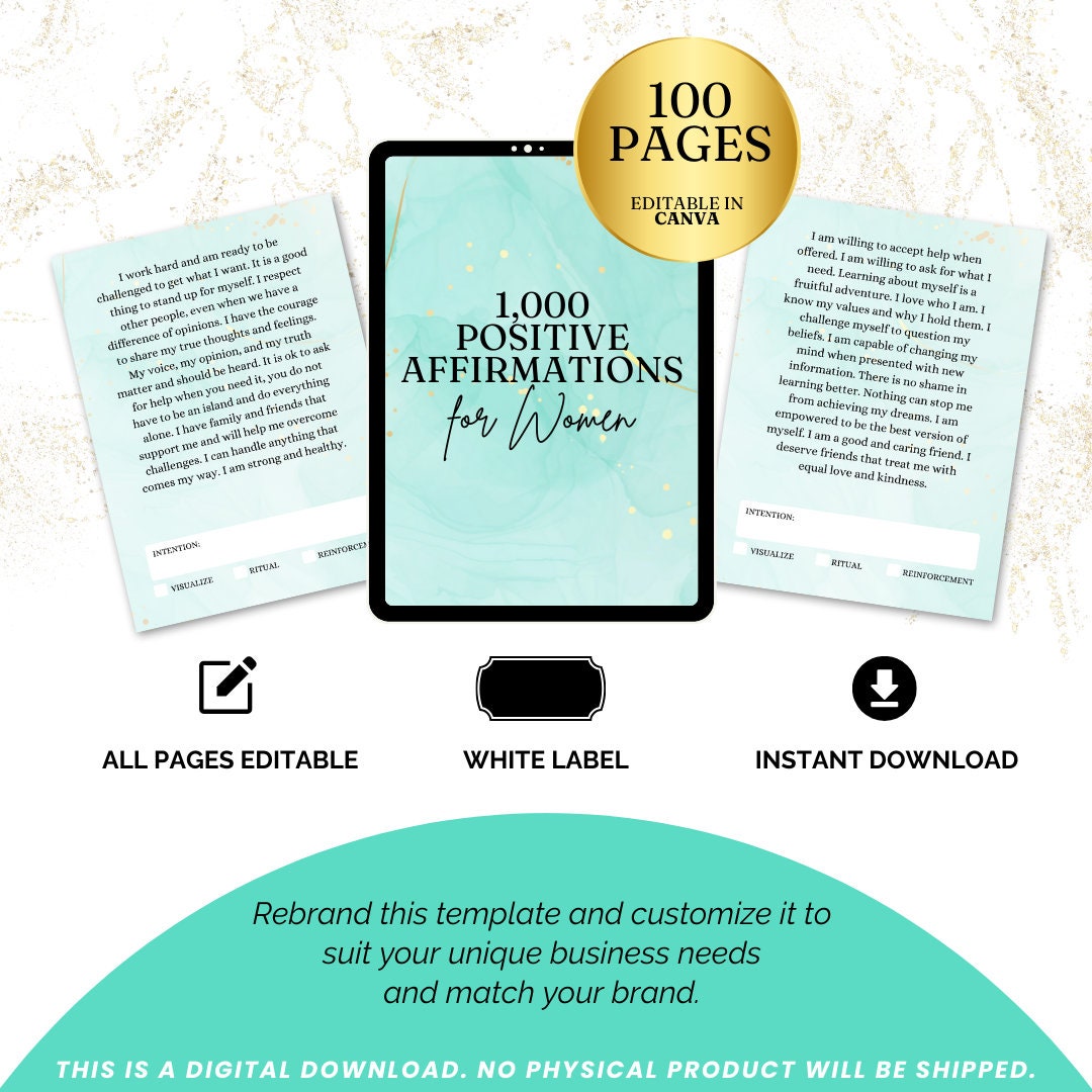 1,000 Positive Affirmations for Women Printable Template Canva Journal ...
