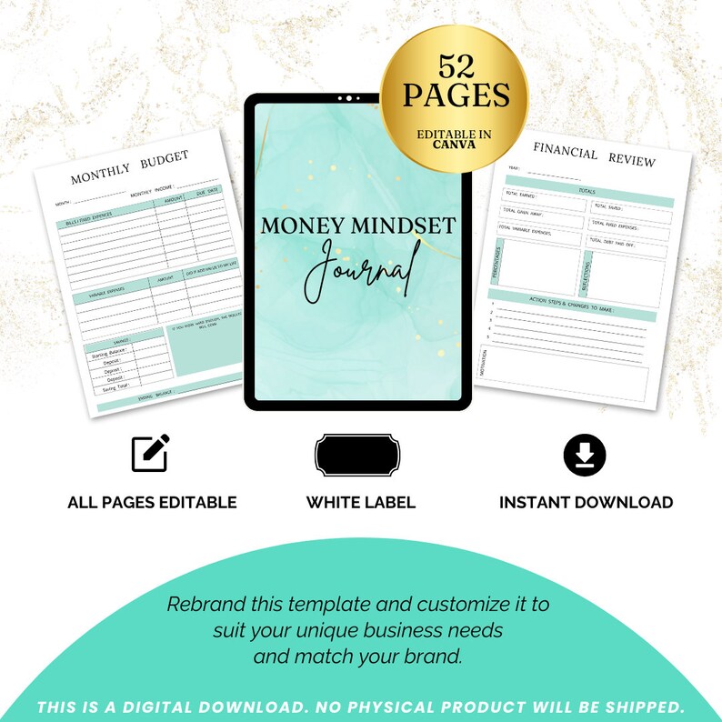 Money Mindset Journal Printable Journal Canva Template Private Label ...