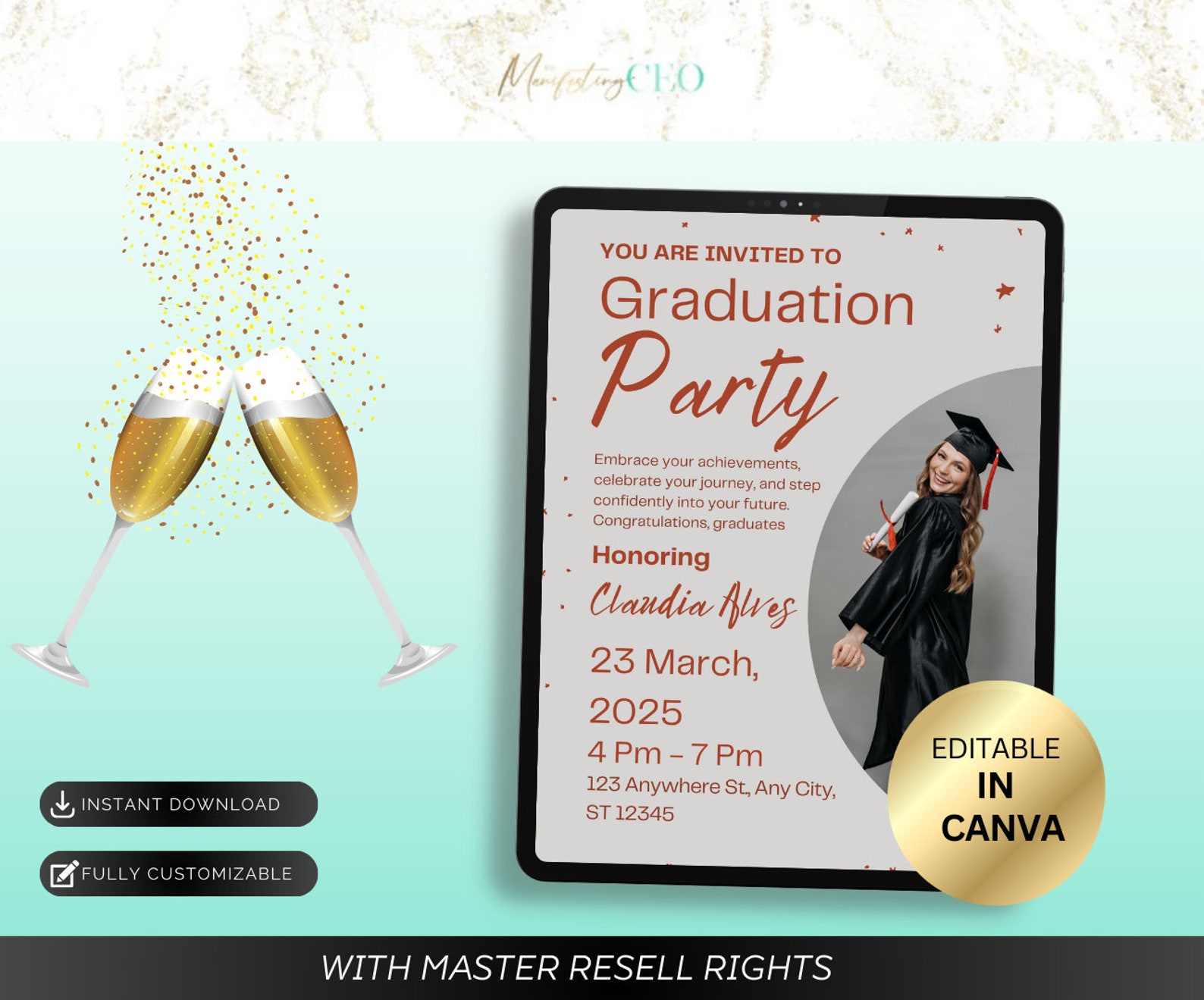 Red and Beige Graduation Ceremony Invitation, Minimalist Senior ...