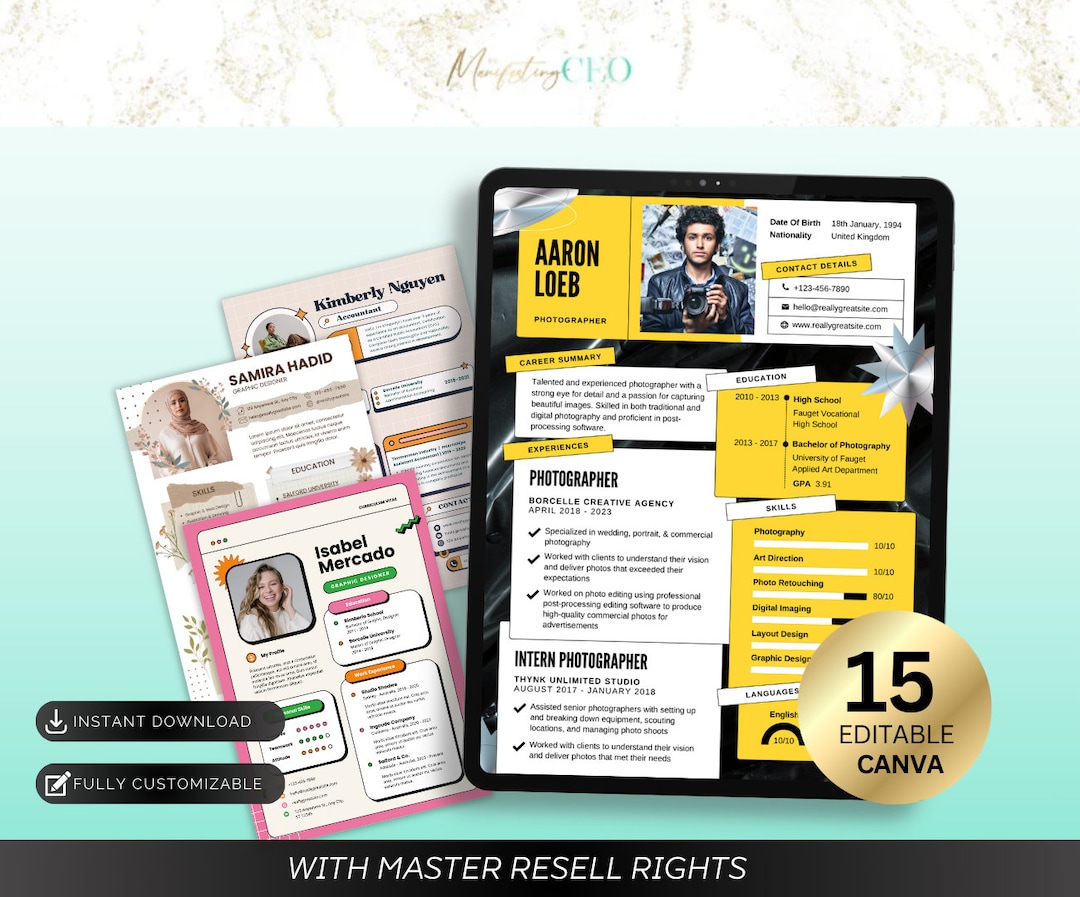 15 Resume Bundle Template, Minimalist Resume Card, Clean CV Template ...