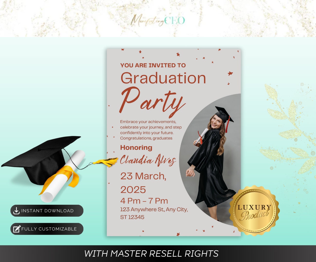 Red and Beige Graduation Ceremony Invitation, Minimalist Senior ...