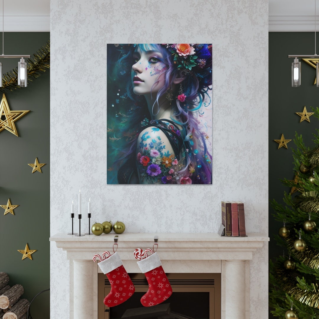 Human Dryad, Gallery Wraps, Black Ink Flow, Watercolor Art, Maximalist ...