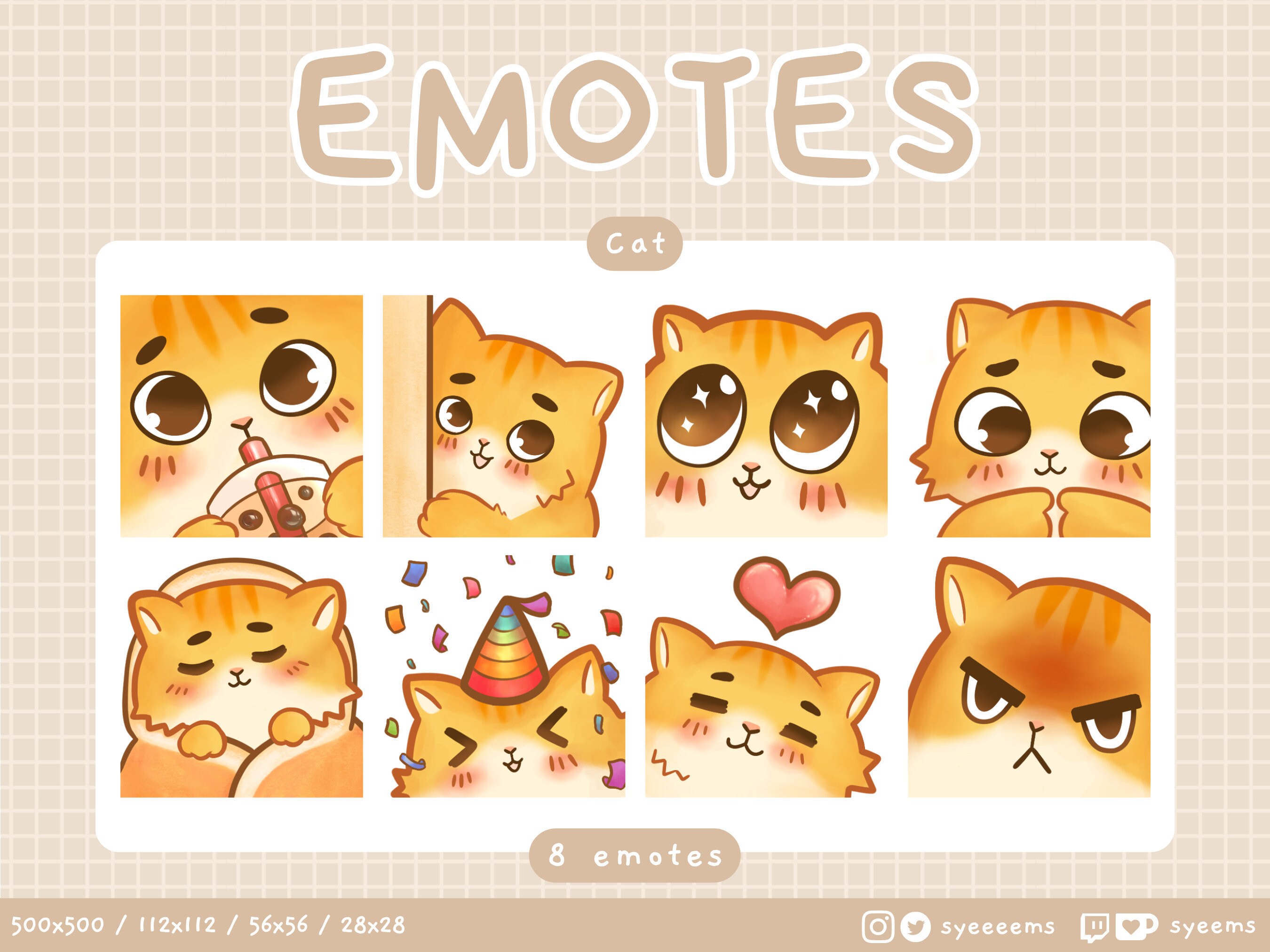 Cat Emote Pack I 8 Emotes for Twitch, Discord I Cute Orange Cat, Cute ...